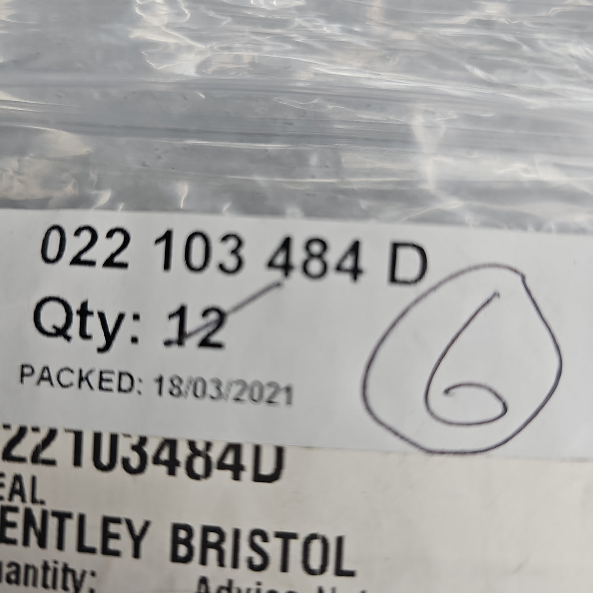 BENTLEY SEAL 022103484D – ApexSpares