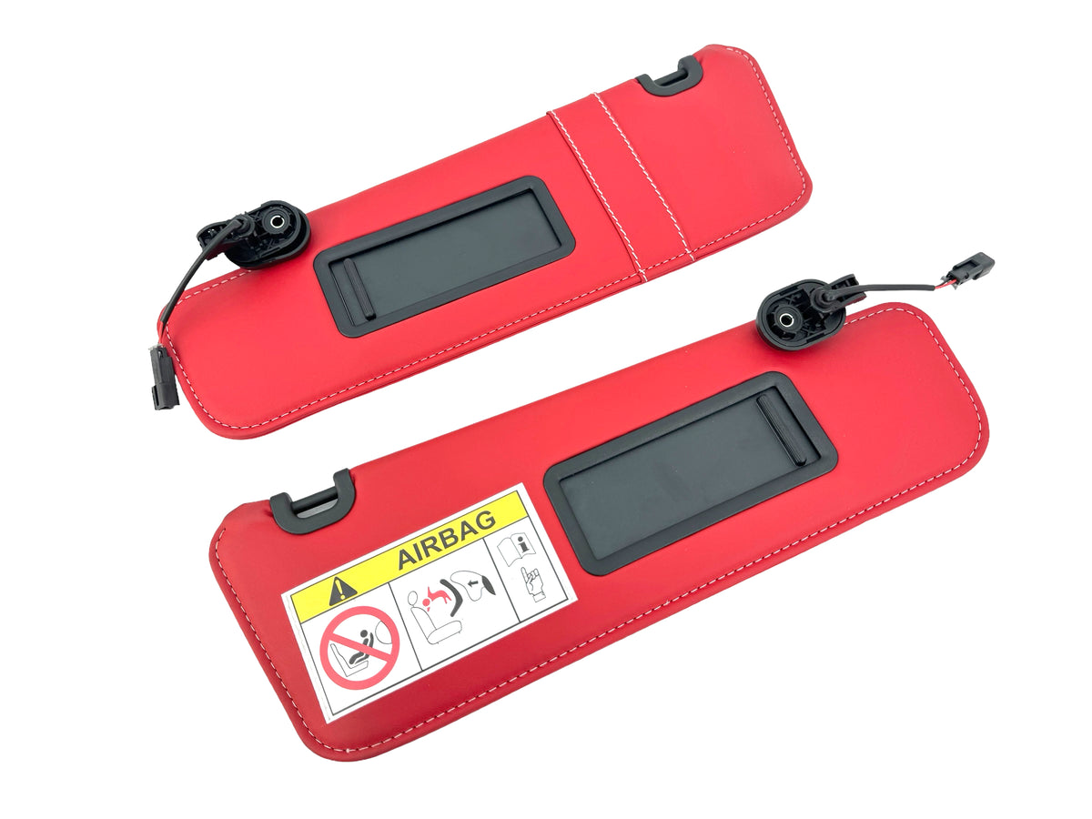 FERRARI PUROSANGUE ROSSO RED LEATHER SUN-VISERS PAIR SET 7455267 74552 ...